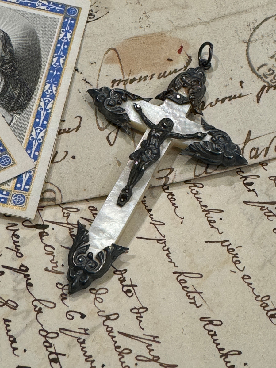 Antique French Mother of Pearl Crucifix Cross – Monahan Papers