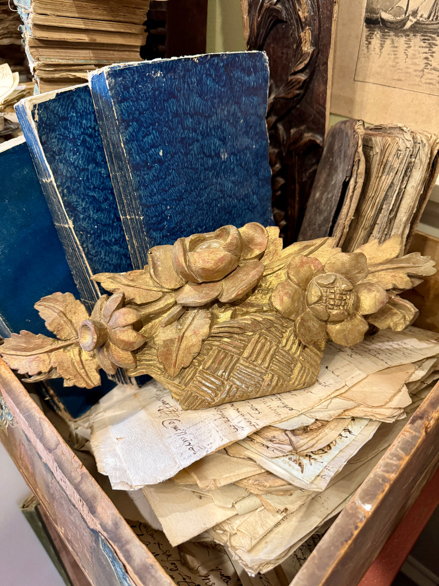 19th C Gilded Wood French Hand Carved Flower Basket Pediment – Monahan ...