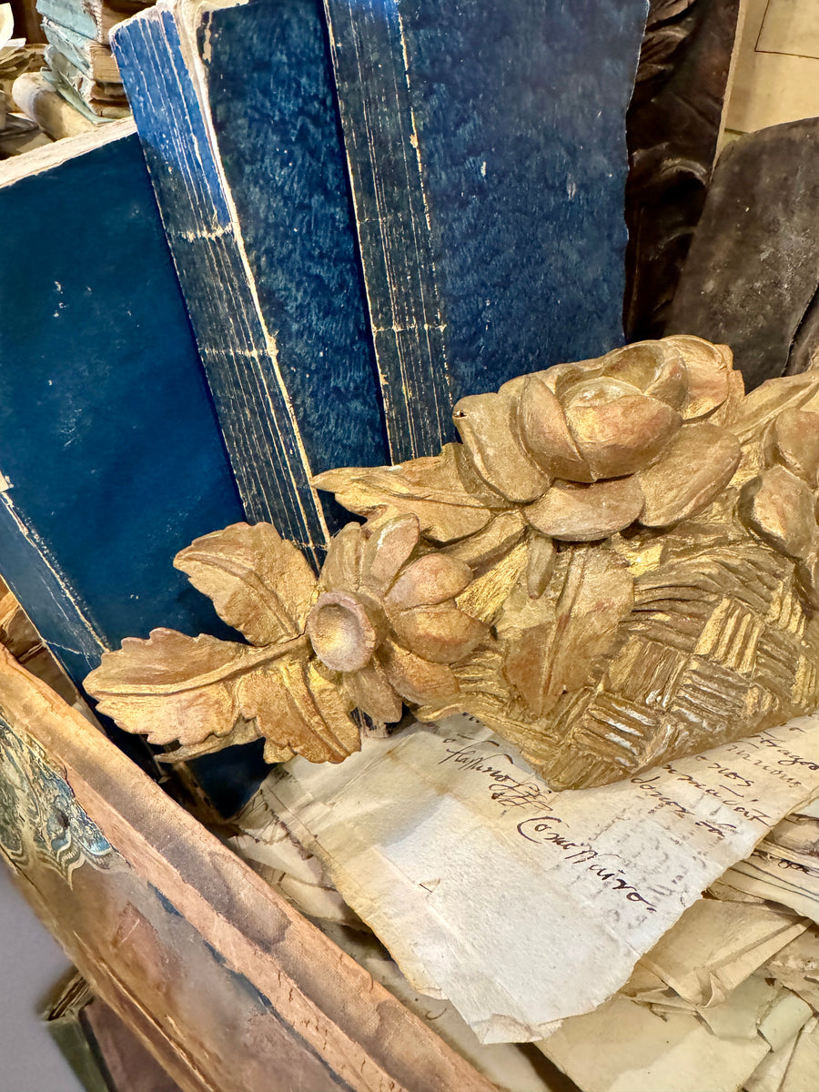 19th C Gilded Wood French Hand Carved Flower Basket Pediment – Monahan ...