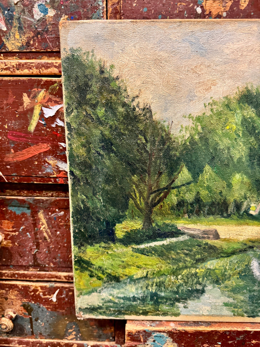 Original Antique French Landscape Oil Painting – Monahan Papers