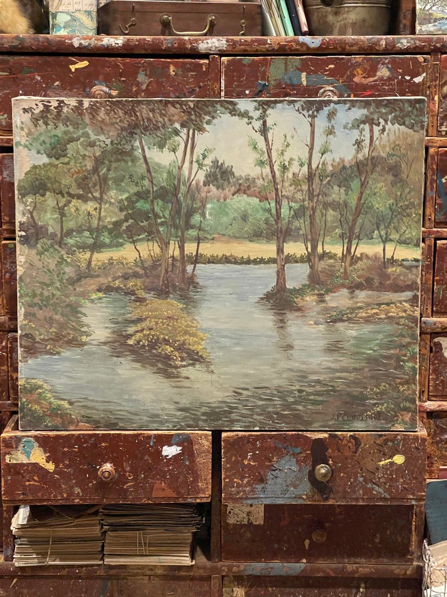 Original Antique French Landscape Oil Painting – Monahan Papers