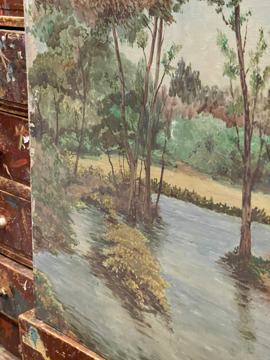 Original Antique French Landscape Oil Painting – Monahan Papers