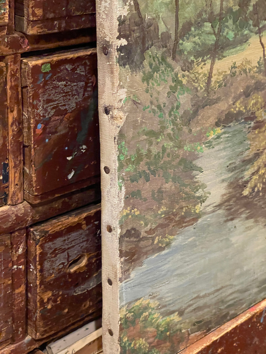 Original Antique French Landscape Oil Painting – Monahan Papers