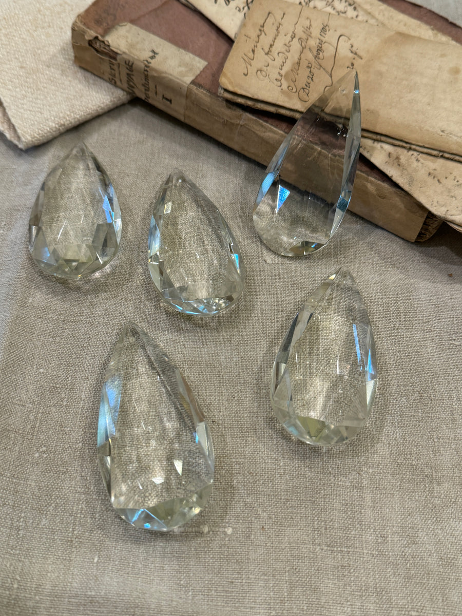 Large Rare High Quality Antique French Crystal Faceted Tear Drop Prism ...