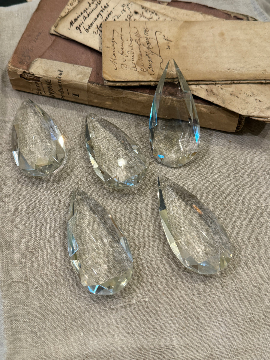Large Rare High Quality Antique French Crystal Faceted Tear Drop Prism ...