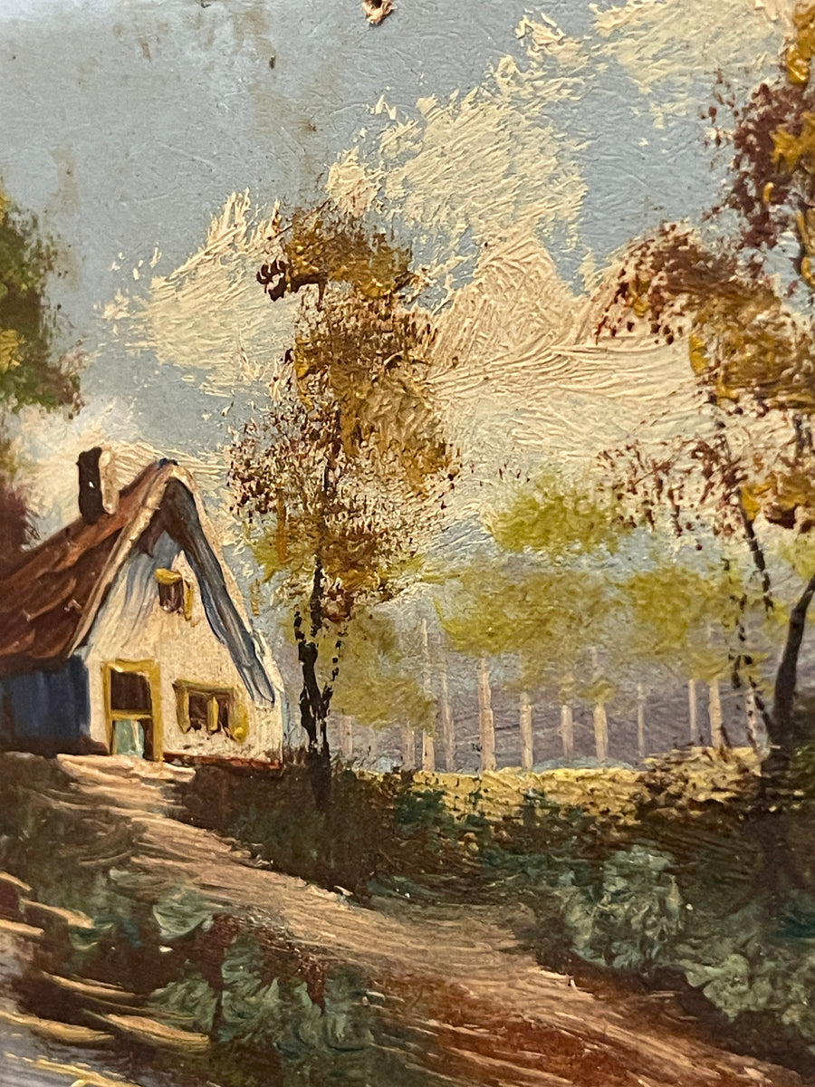 Original Antique French MINIATURE Landscape Oil Painting on Board ...