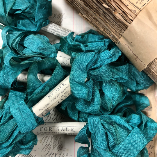 Distressed Aged Emerald Green Ribbon Approximately 5 yards – Monahan Papers
